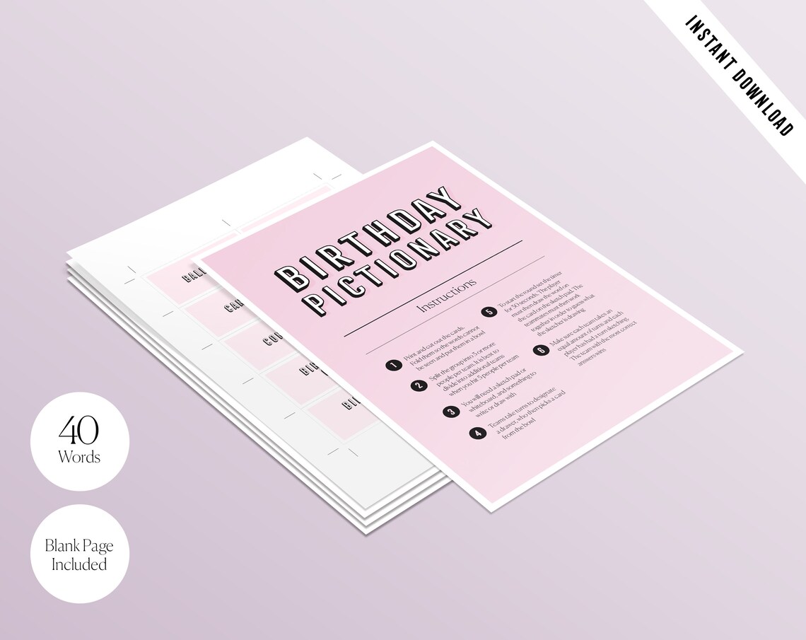 Birthday Pictionary Printable Game Birthday Party Games - Etsy