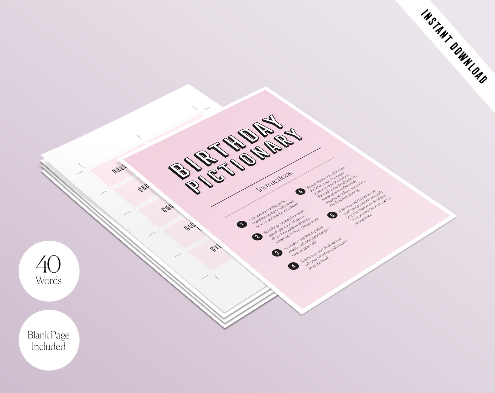 Birthday Pictionary Printable Game Birthday Party Games Adult Birthday ...