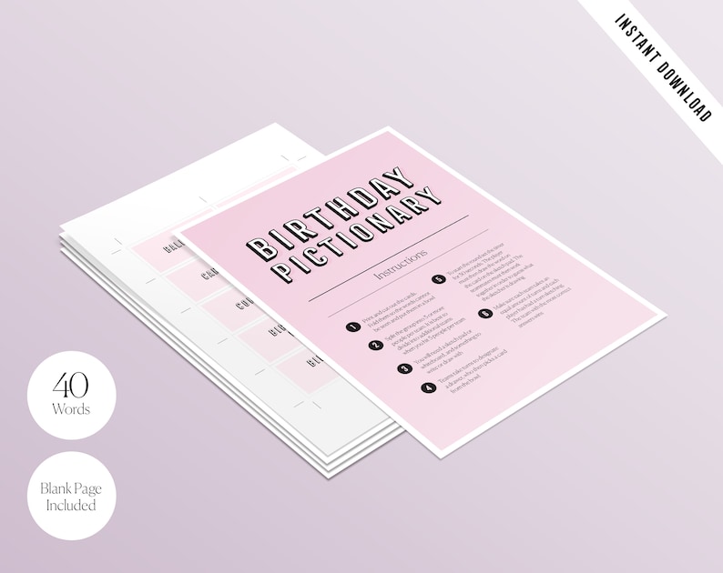 Birthday Pictionary Printable Game Birthday Party Games Adult Birthday ...