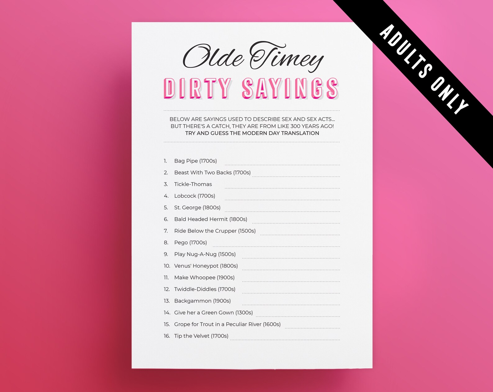 Old Fashioned Dirty Sayings | Old Timey Dirty Slang | Bachelorette ...