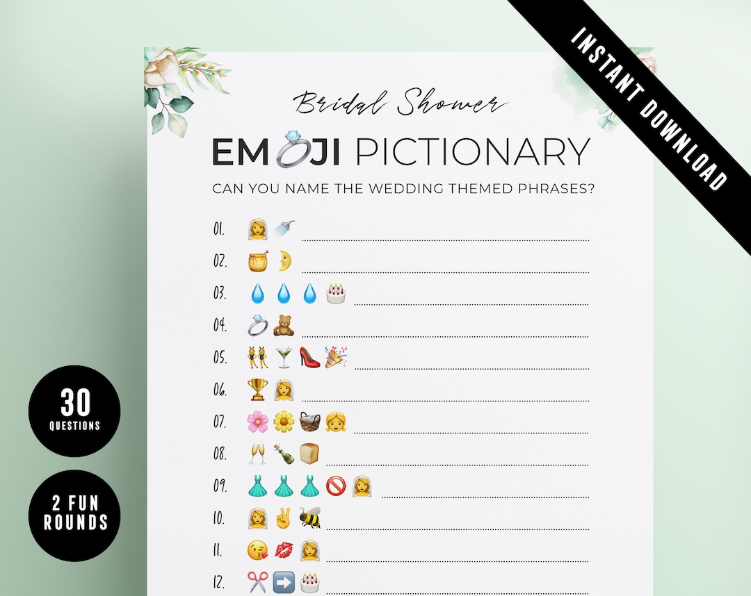 Bridal Shower Quiz | Modern Design | Printables | Emoji Pictionary ...