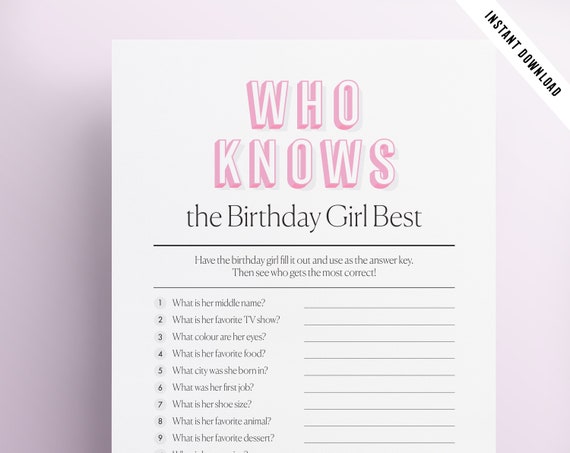 Who Knows the Birthday Girl Best Printable Game She/her - Etsy