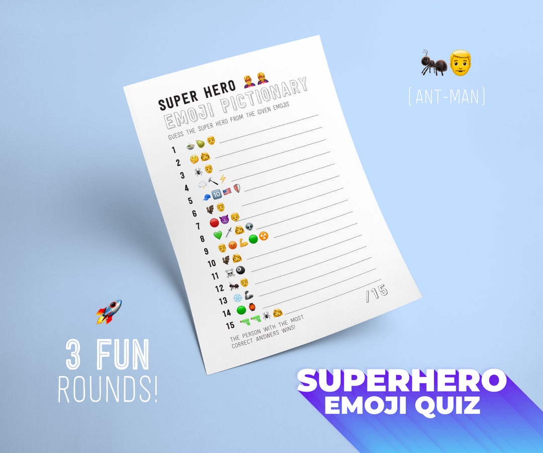 Super Hero Emoji Quiz Modern Design Printables Emoji Pictionary 3 Fun ...