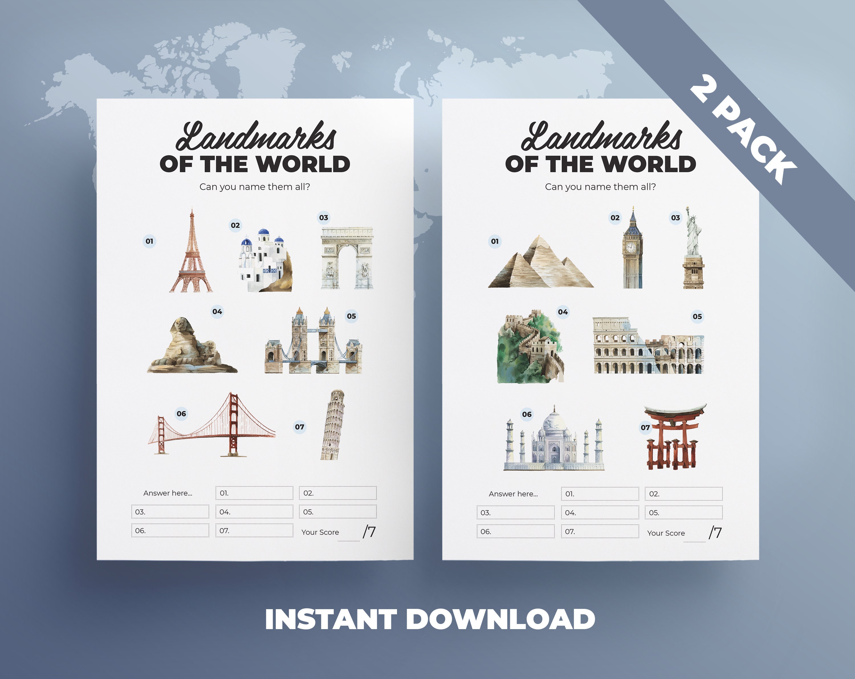 Landmarks of the World Kids Activity Children's Quiz Printable ...