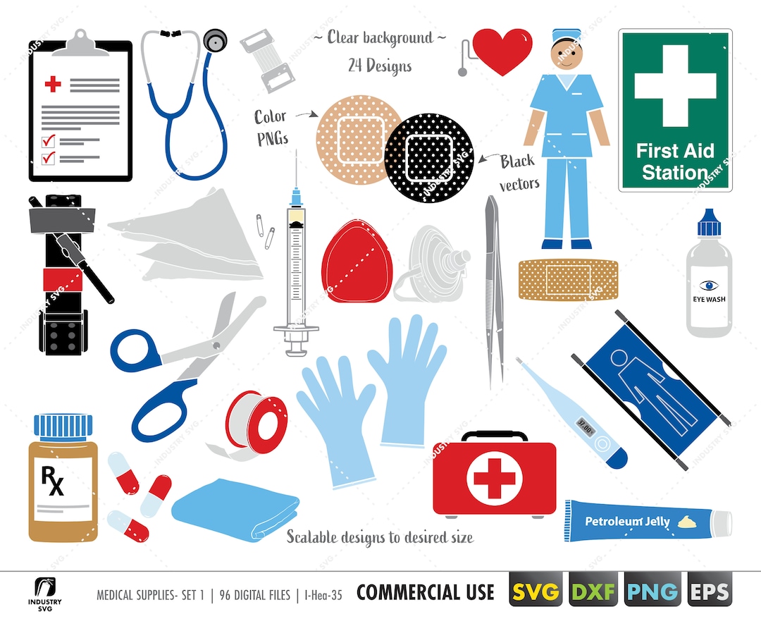 Medical Bundle Svg, Medical Art, Hospital Clipart, Supplies, First Aid ...