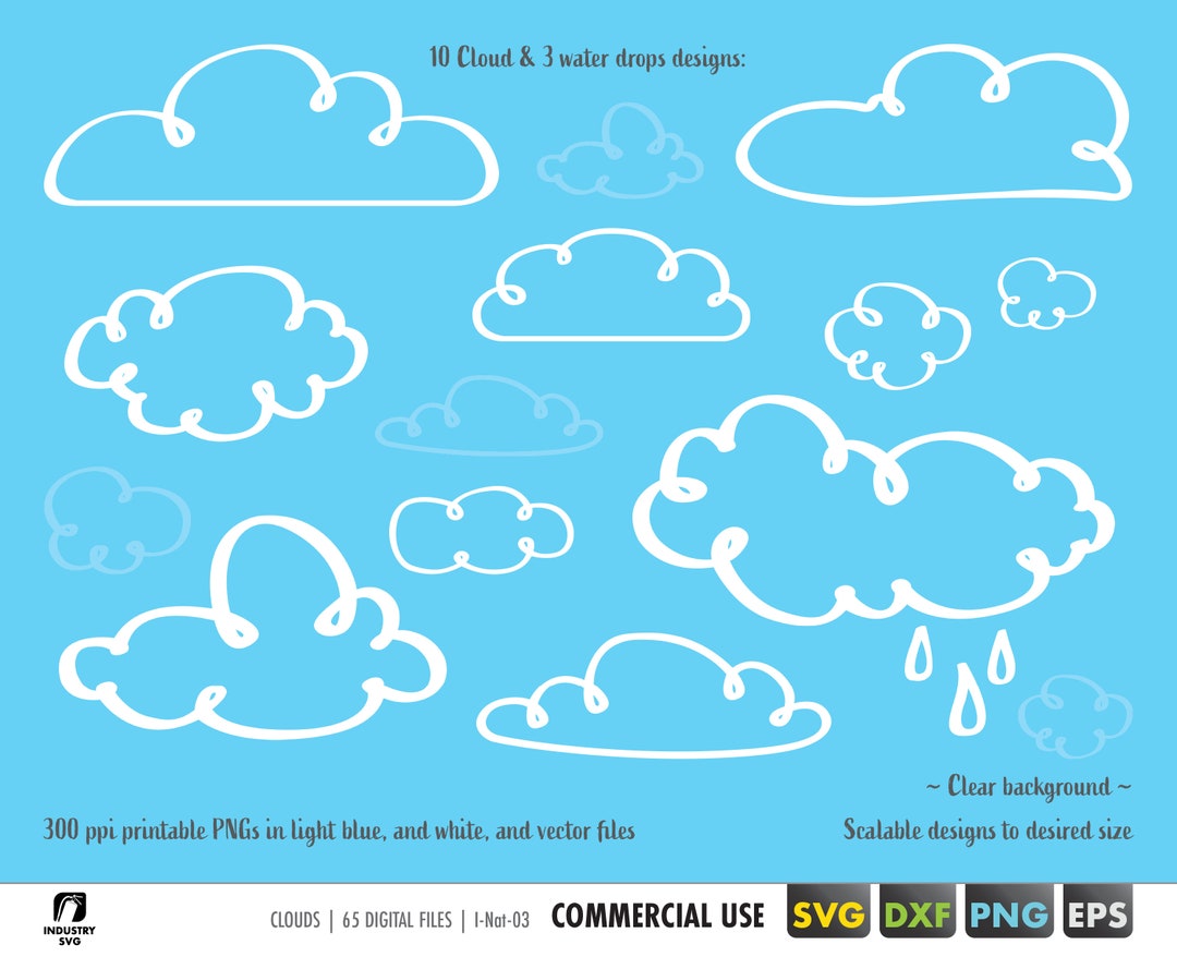 Cloud Bundle Svg, Printable Clouds Png, Clouds Clipart, Clouds Vector ...