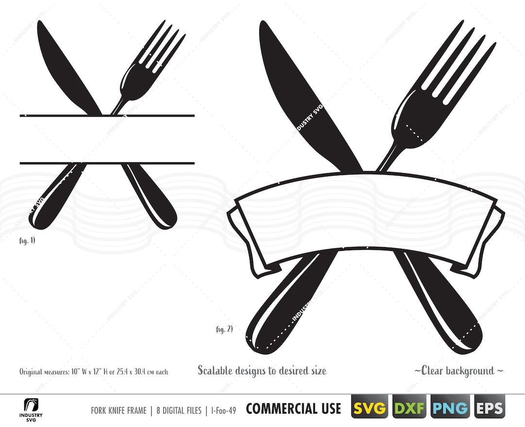 Fork Knife Frame Svg, Fork Knife Split Monogram Svg, Dinner Logo, Fork ...