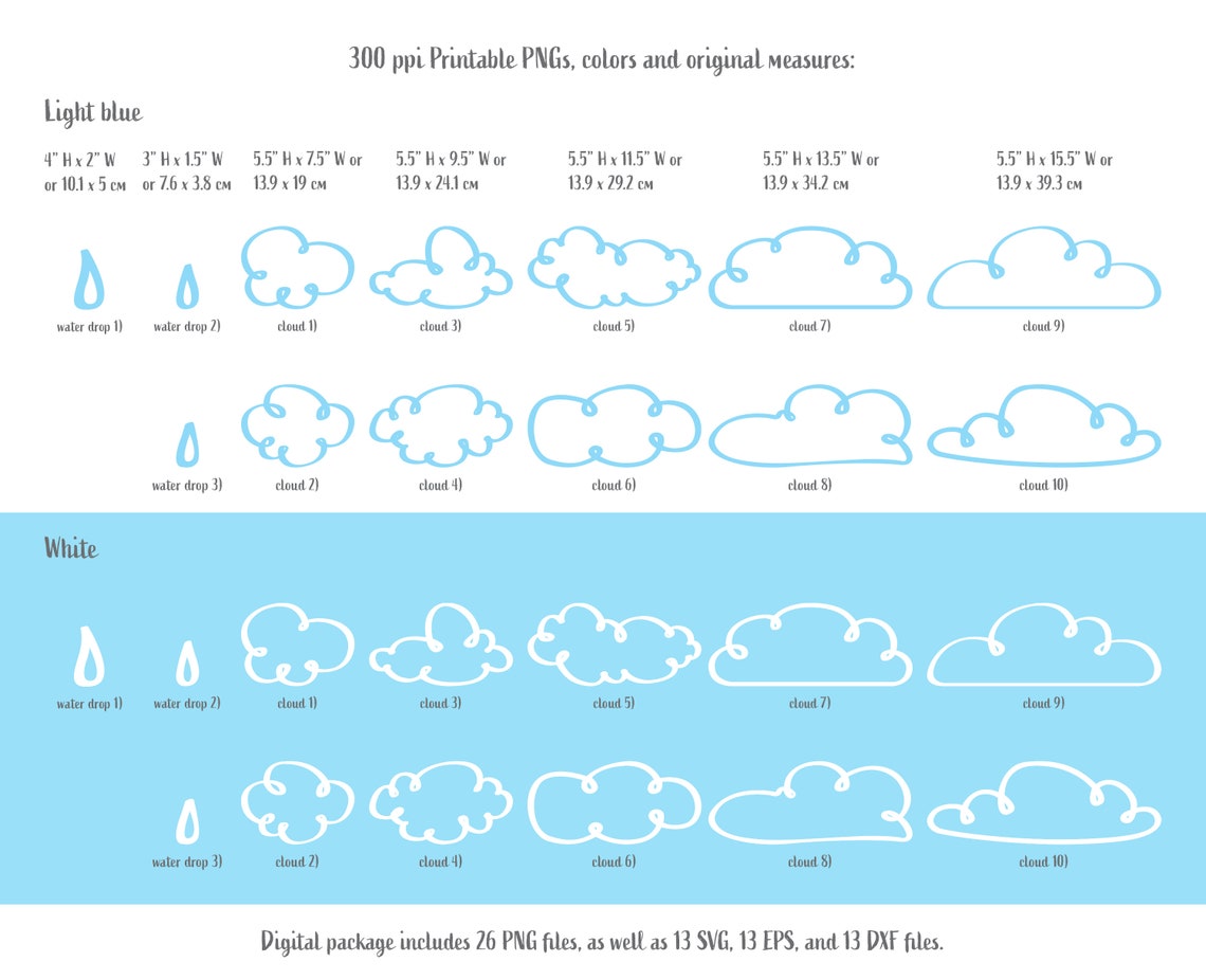 Cloud Bundle Svg Printable Clouds Png Clouds Clipart Clouds | Etsy