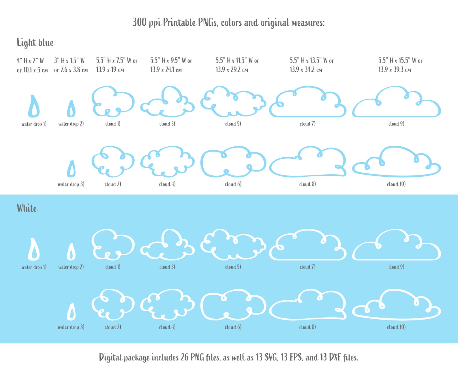 Cloud Bundle Svg Printable Clouds Png Clouds Clipart Clouds | Etsy