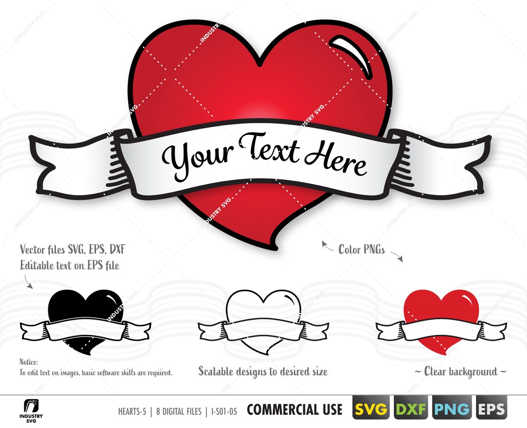 Heart With Ribbon Svg, Heart With Banner Svg, Heart Logo, Heart ...