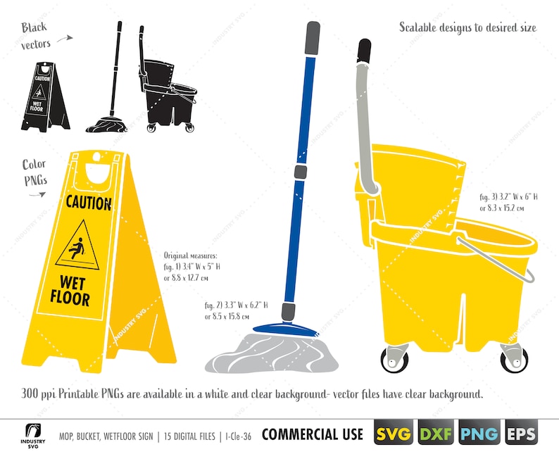 Mop Bucket Svg for Cricut, Wet Floor Sign Svg, Mop Bucket Svg for ...