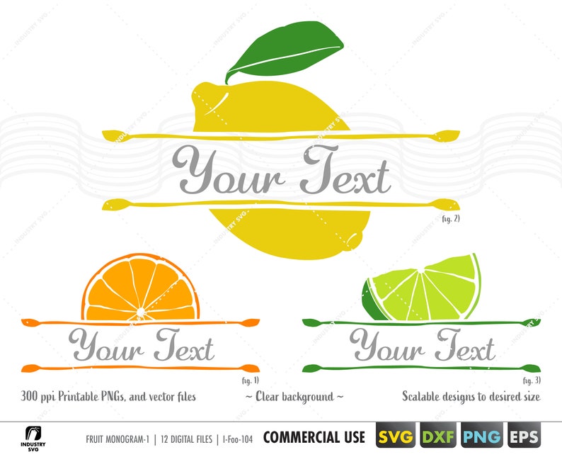 Lime Lemon Orange Split Monogram Svg, Fruit Logo Frame Svg, Orange ...