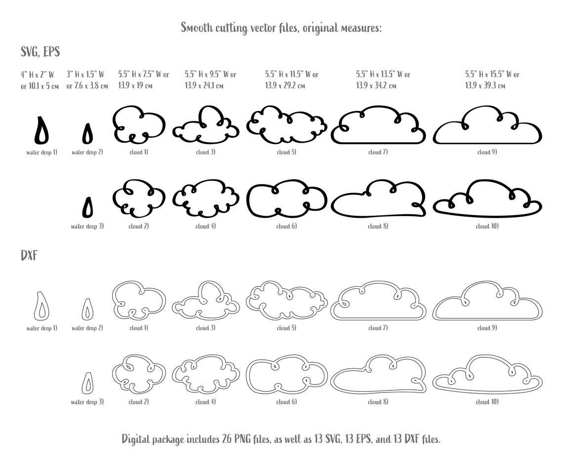 Cloud Bundle Svg Printable Clouds Png Clouds Clipart Clouds | Etsy