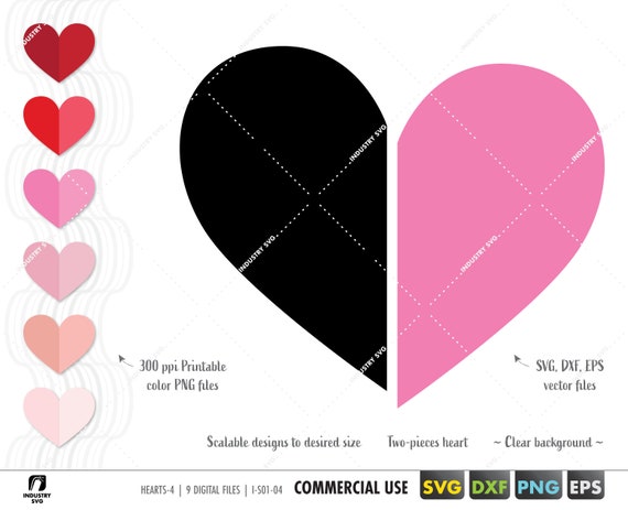Two Pieces Heart Svg Half Heart Svg Two Color Heart Svg | Etsy