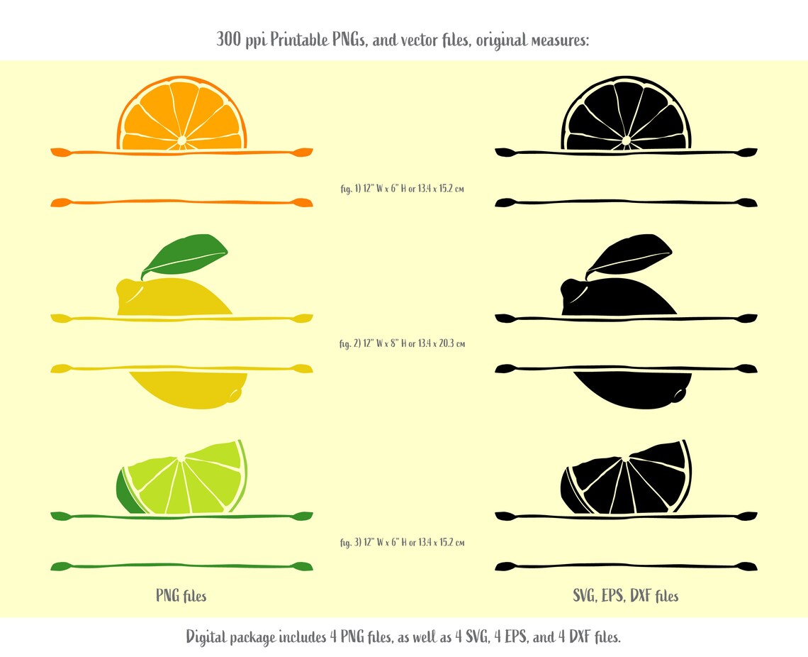 Lime Lemon Orange Split Monogram Svg Fruit Logo Frame Svg - Etsy