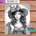 Black Witch With Kitty Cat Halloween Coloring Page - 3 Variations of ...