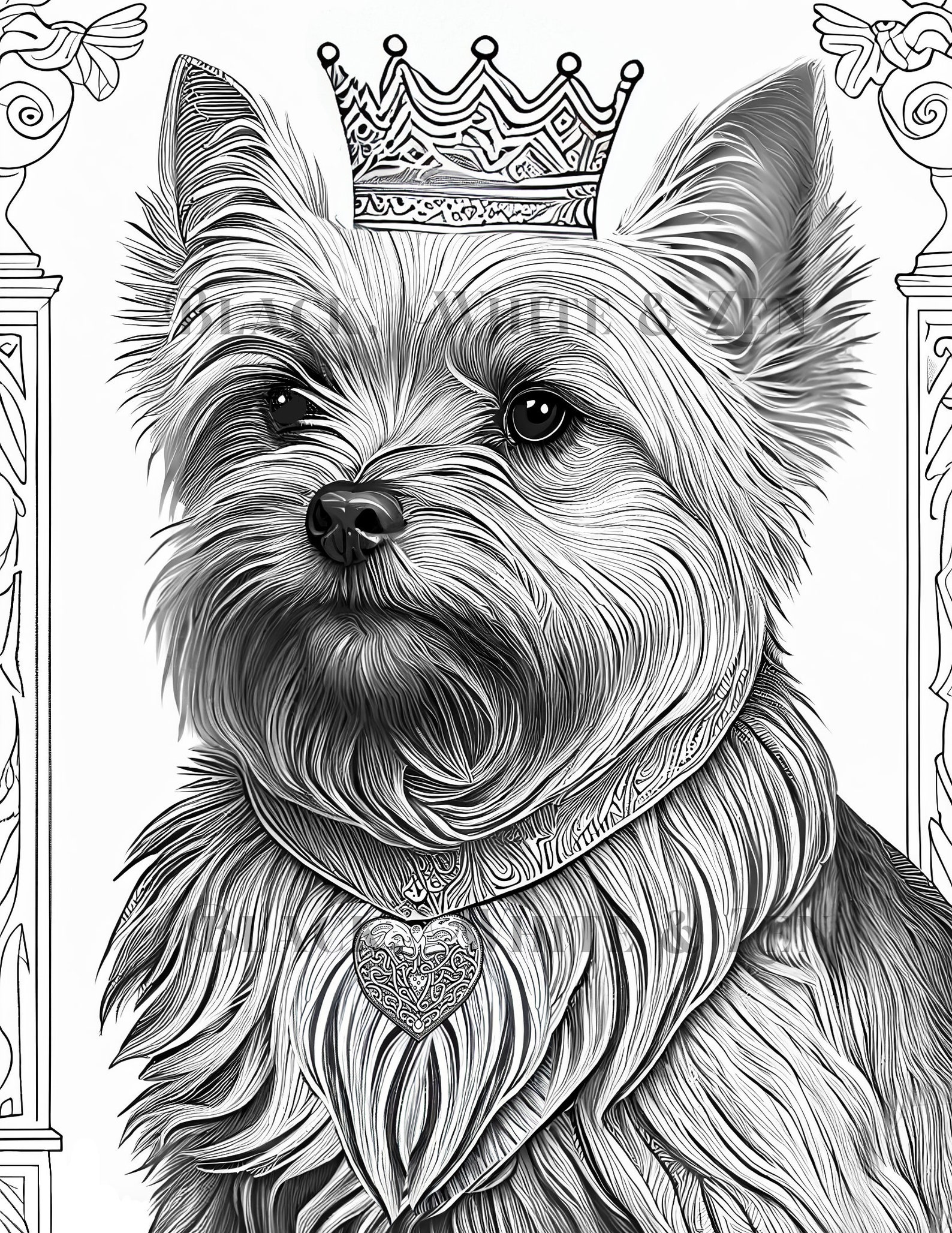 Printable Dog Coloring Page Yorkie King Yorkshire Terrier Instant ...