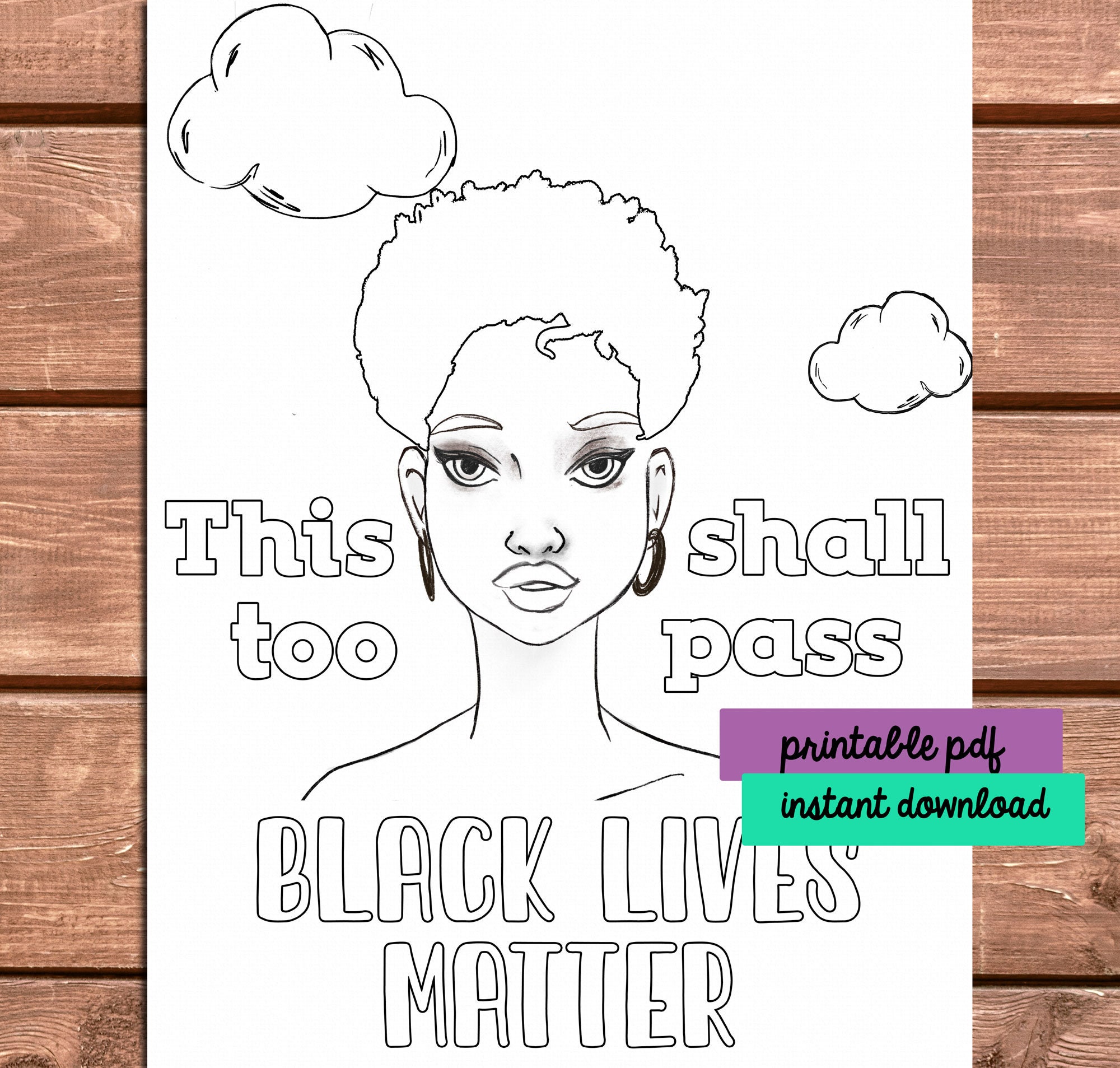 Black Lives Matter Coloring Page African-american Woman, 2 Versions BLM ...