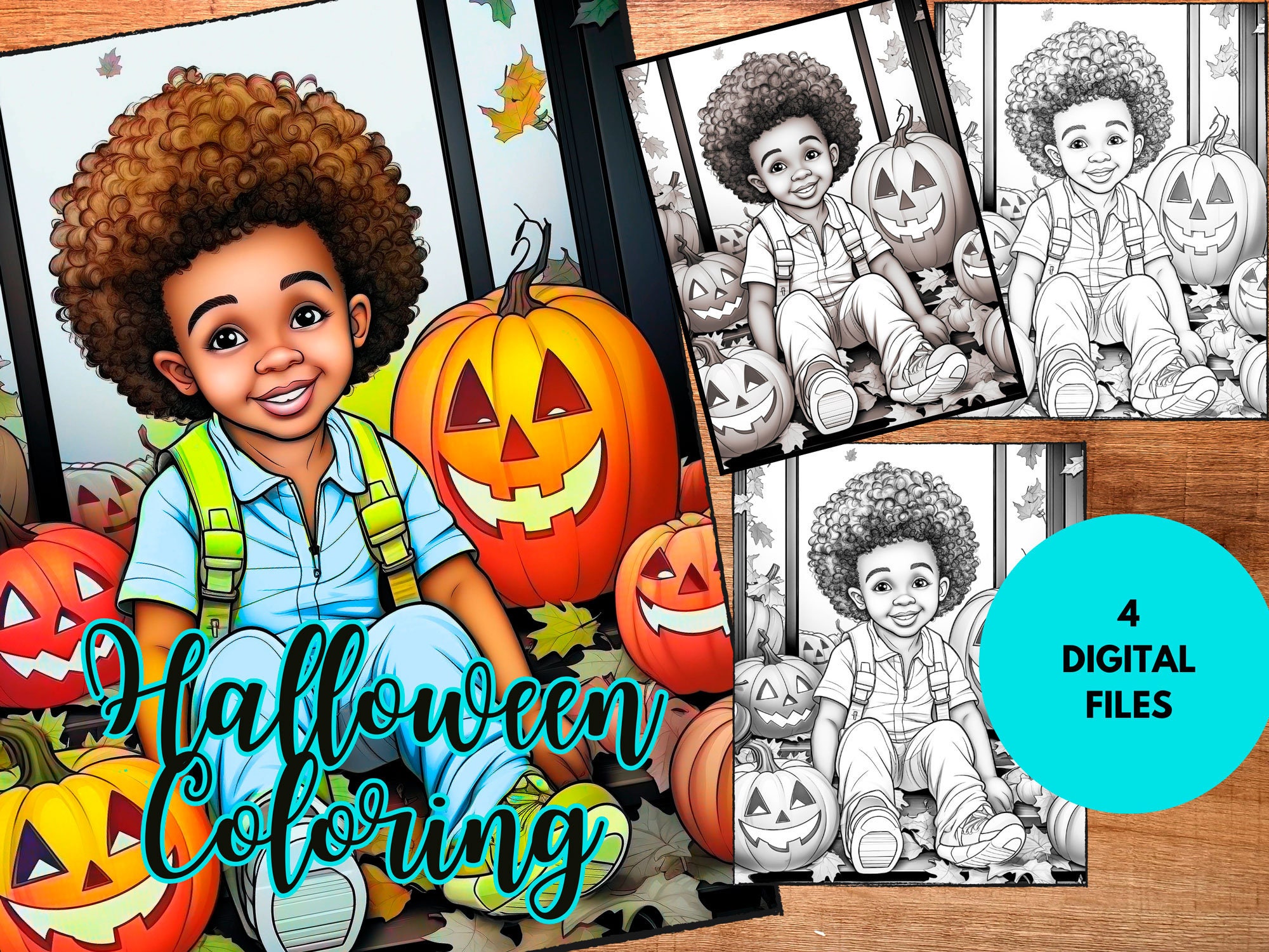Black Boy at Halloween Coloring Page 3 Variations/darknesses Printable ...