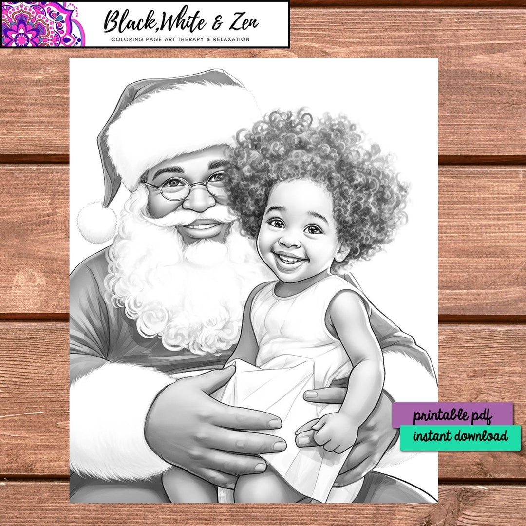 Black Santa With Baby Girl - African-american Xmas Coloring Page ...