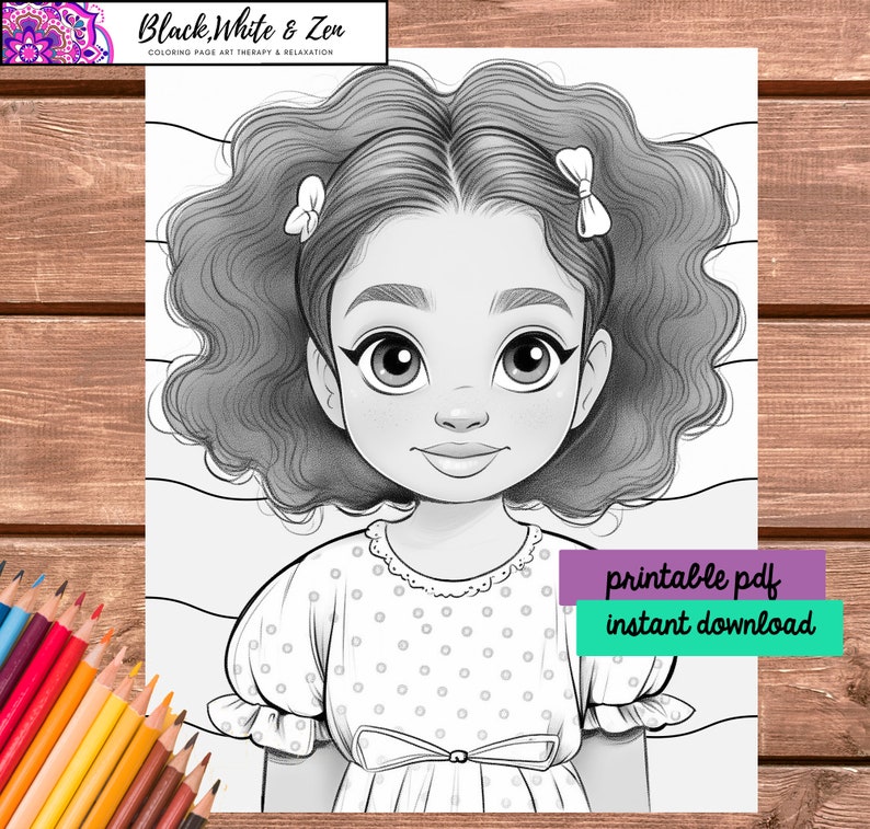 African-american Ethnic Cute Black Girl Coloring Page Printable PDF ...