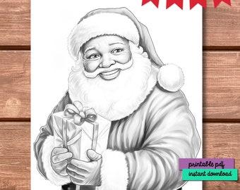 Black Santa With Kid on Lap - African-american Xmas Coloring Page ...