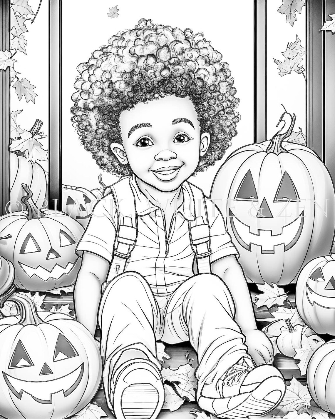 Black Boy at Halloween Coloring Page 3 Variations/darknesses Printable ...