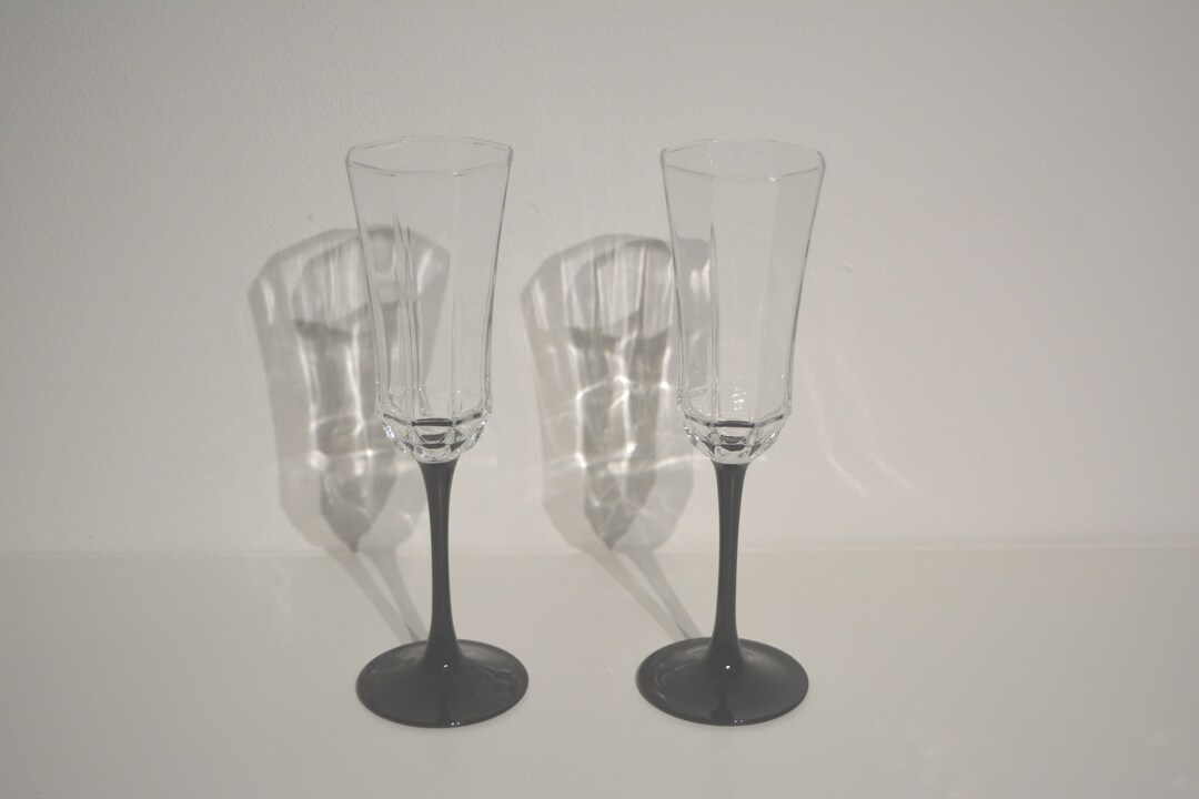 Set of 2 Vintage 80's Luminarc Black Stem Octagonal Octime Wine Glasses ...