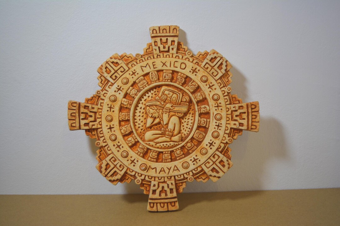 Vintage Maya Calendar With Mam Carrier of Time Mesoamerica Sculptural ...