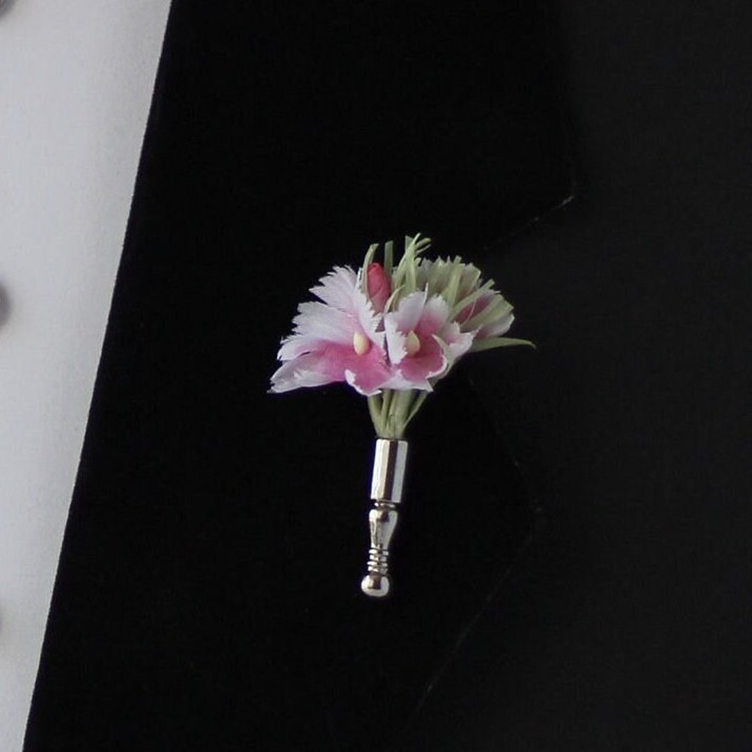 Poirot Lapel Pin Sweet William Pink Boutonniere Lapel Vase Pin Tussie ...