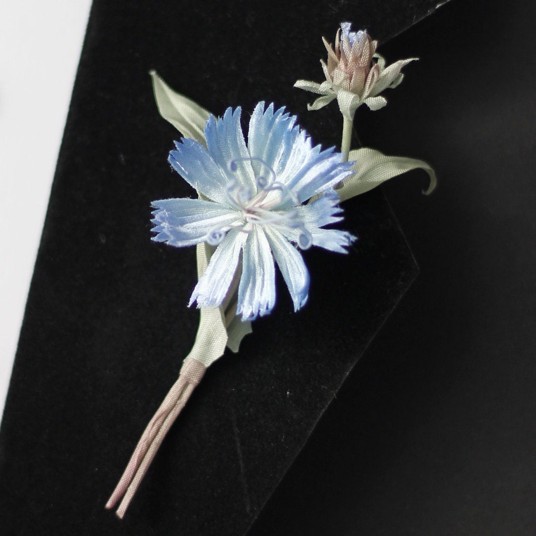 Elegant Blue Chicory Flower Lapel Pin - Floral Boutonniere for Special ...