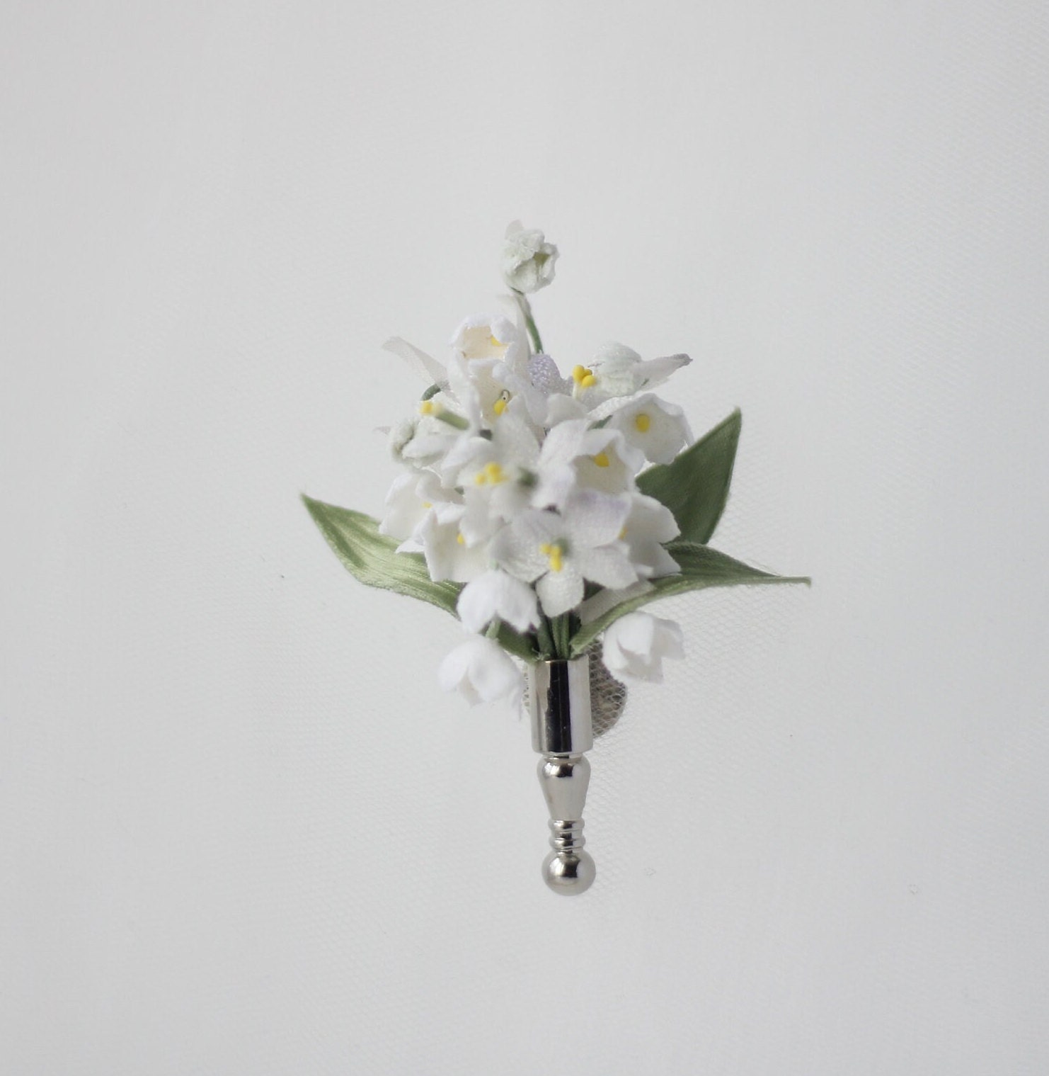 Lily of the Valley Poirot Lapel Pin Tussie Mussie Pin White Boutonniere ...