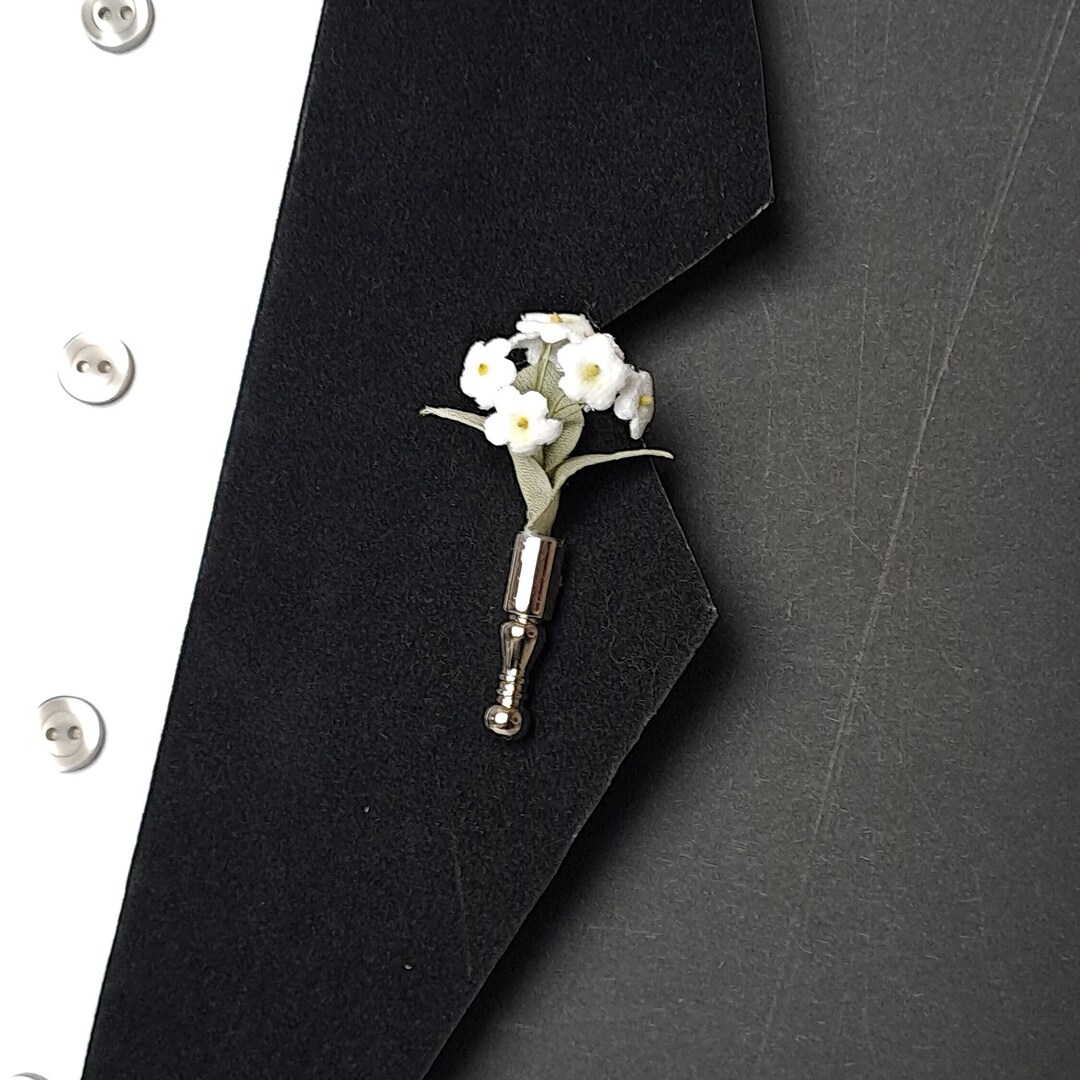 Poirot Lapel Pin Tussie Mussie Pin White Boutonniere Tiny Pin - Etsy