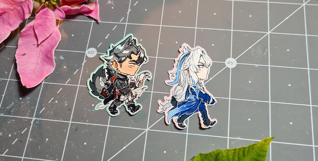 Mini Stickers Genshin Impact - Neuvillette & Wriothesley Chibi | Glossy ...