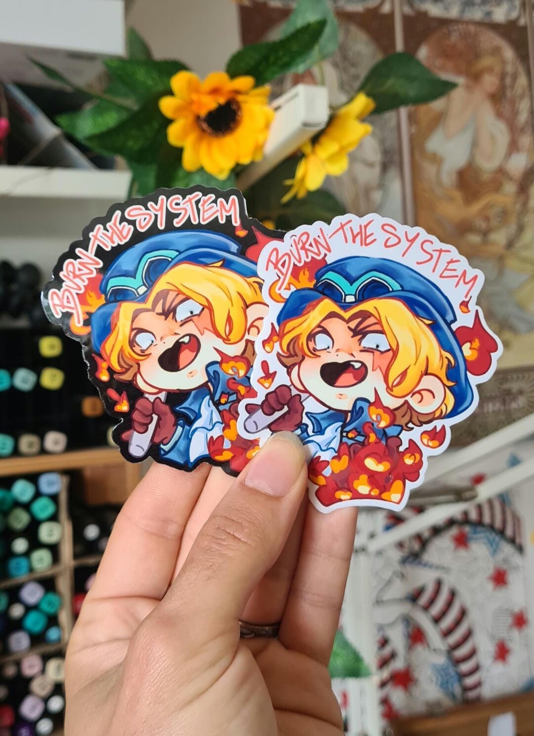 Sabo "burn the System" Chibi Sticker – Black or White Background ...