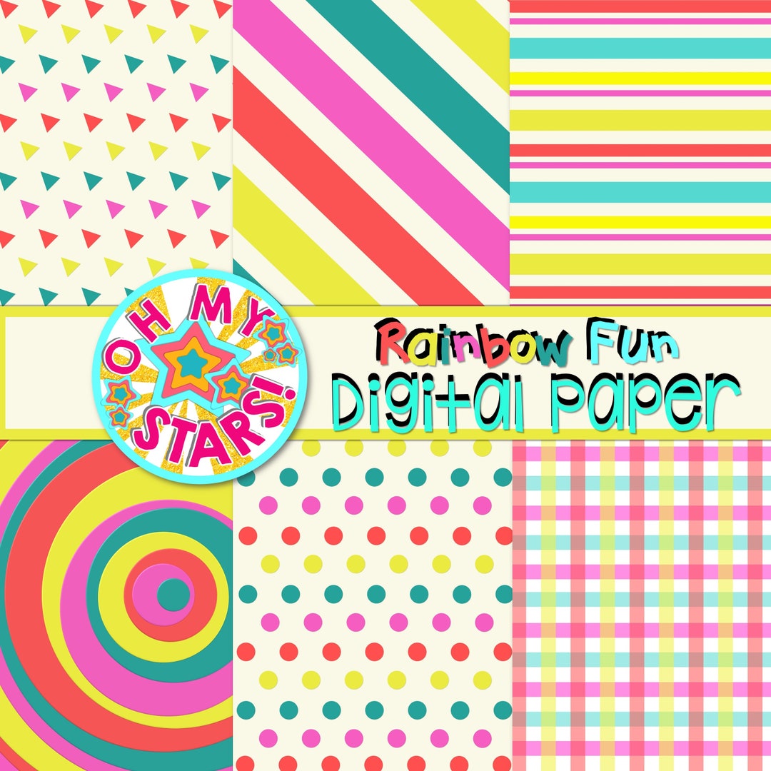 Rainbow Fun Digital Paper - Etsy
