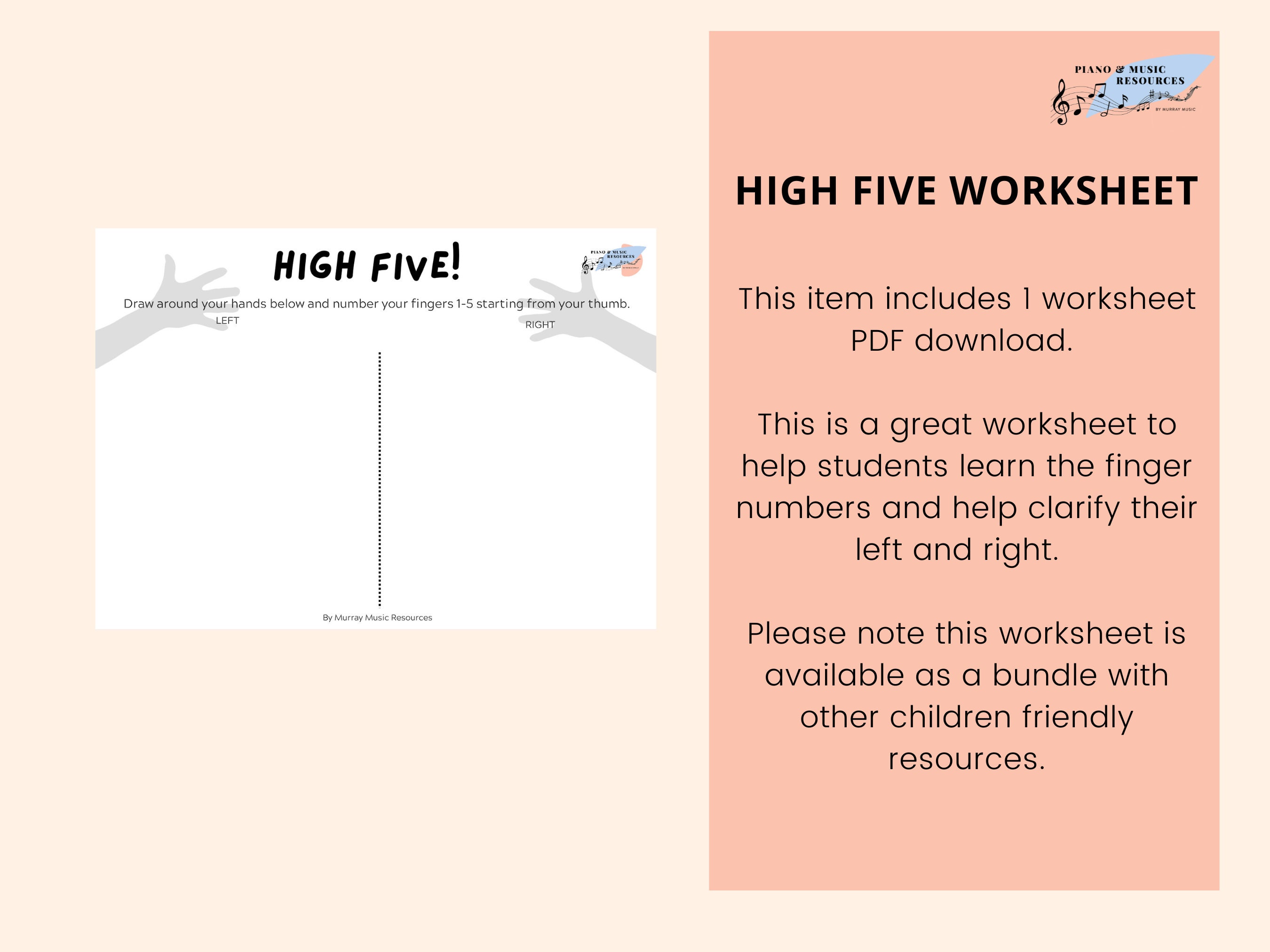 High Five Worksheet,music Theory,music Lessons, Piano Lessons, Student ...