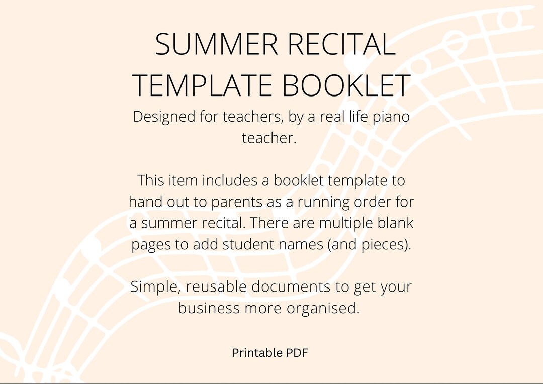 Summer Recital Booklet Template,music Concert Running Order,music ...