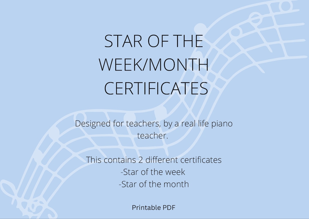 Star of the Week/month Certificate,music Lesson Certificate,music ...
