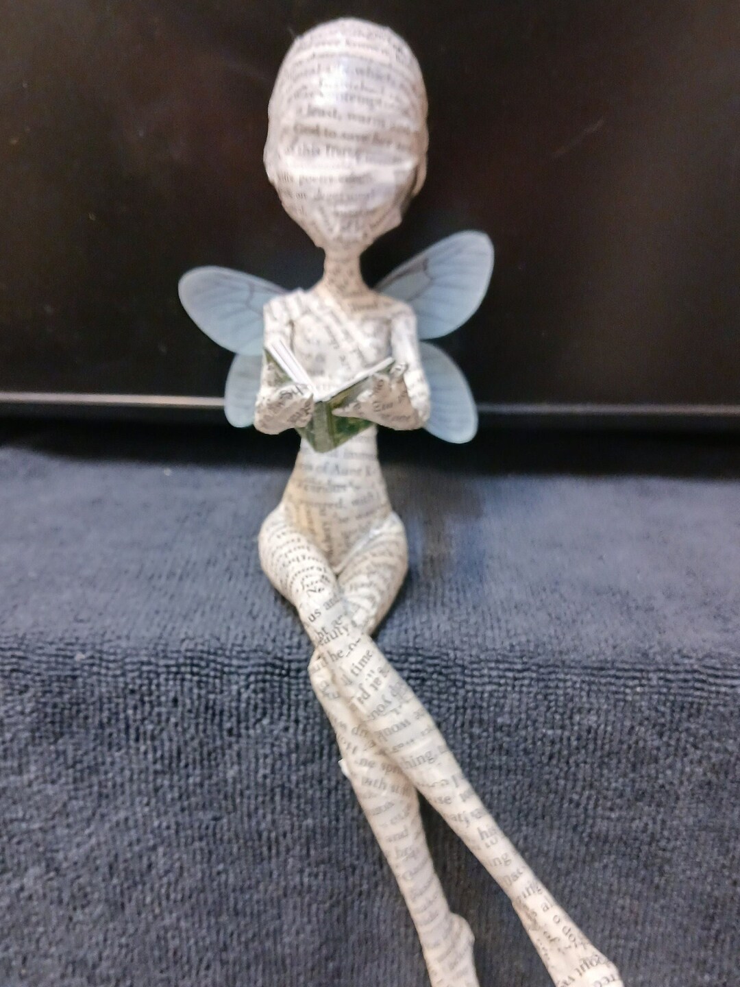 Papier Paper Mache Figure Reading Fairy Pixie Shelf Sitter With ...