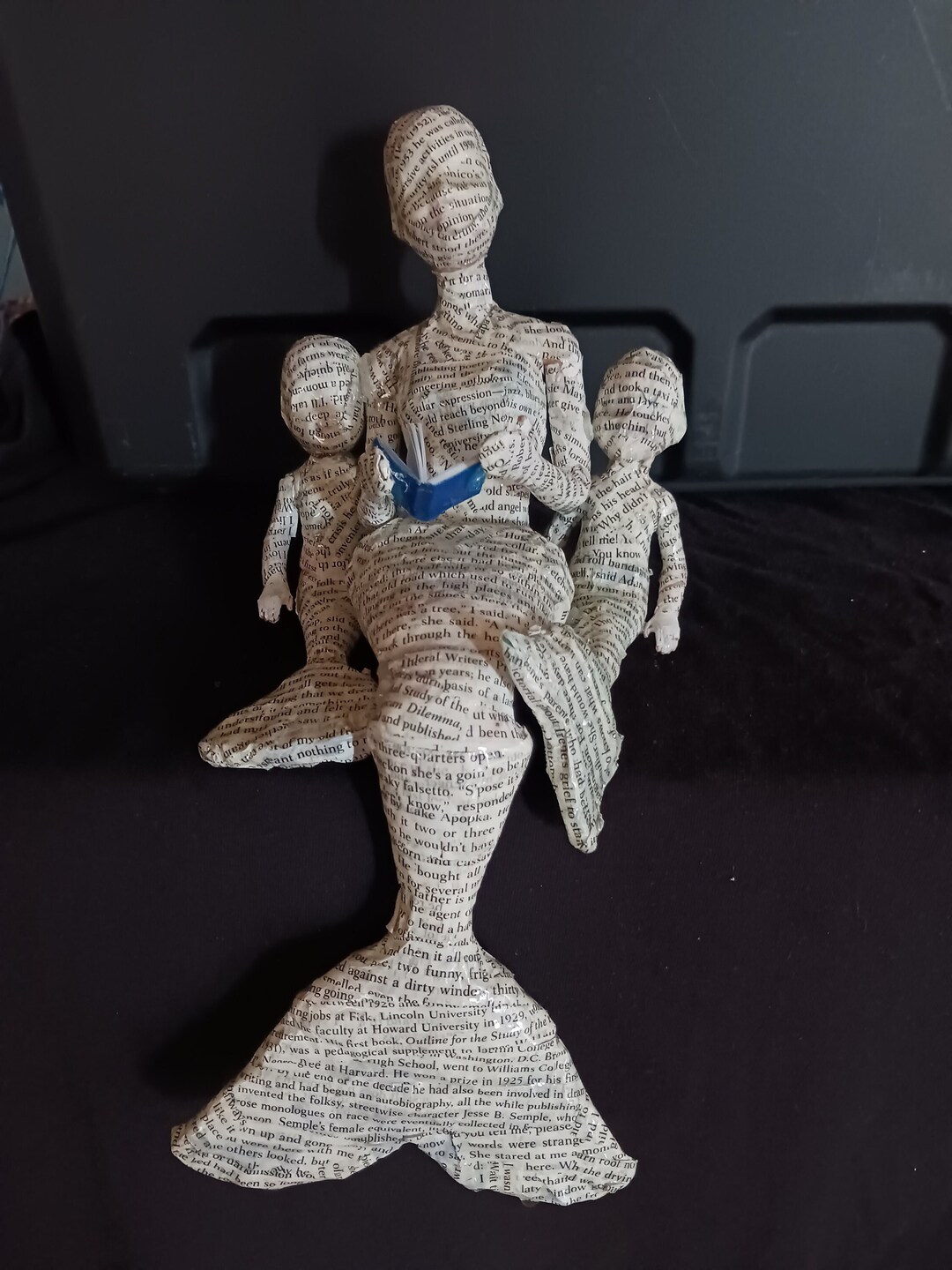 Papier Paper Mache Mermaid Family Reading Together Figure Sculpture ...