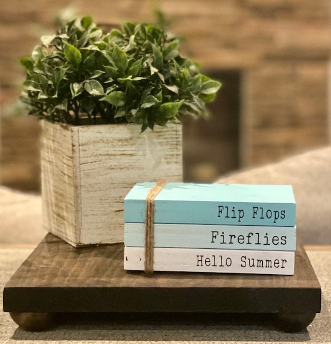 Beach Book Stack, Mini Book Bundle, Beach Tiered Tray Decor, Wooden ...