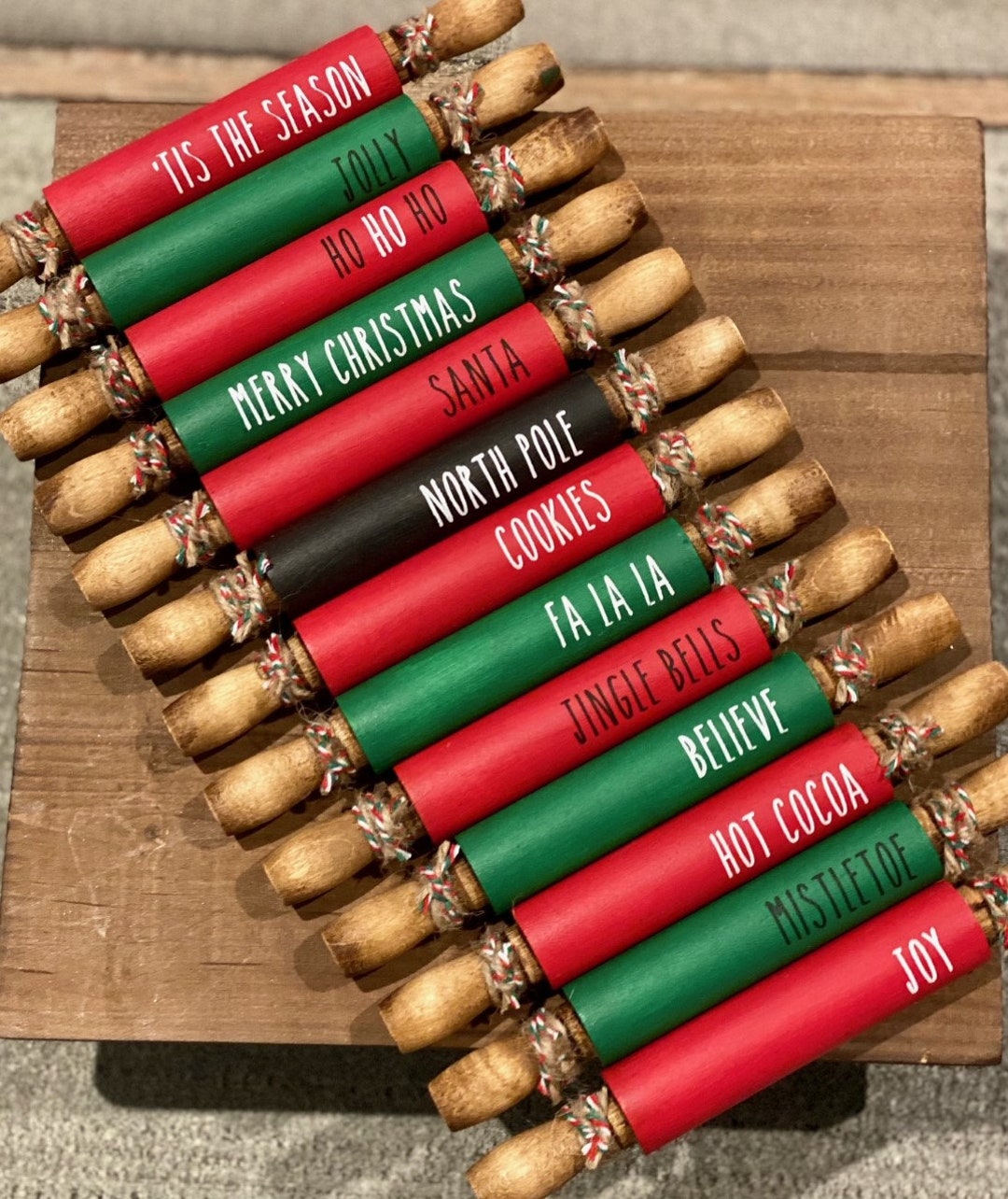 Hand-painted Mini Christmas Rolling Pins | Tiered Tray Decor - Etsy