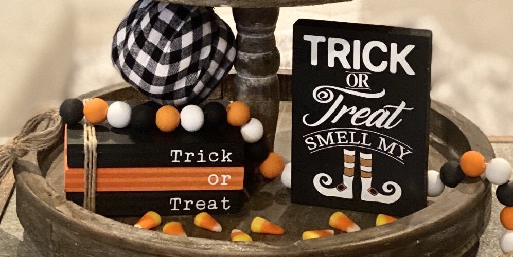 Hand-painted Wood Halloween Sign | Tiered Tray Decor - Etsy
