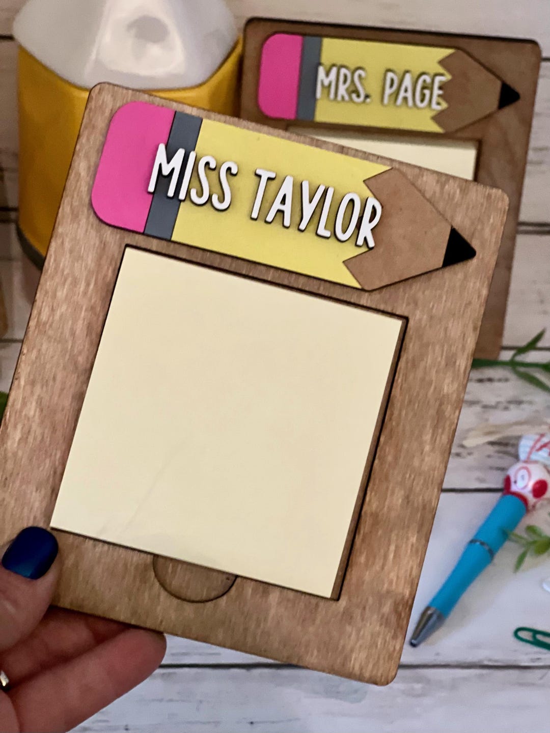 Personalized Teacher Sticky Note Holder - Custom Wooden Notepad Gift - Etsy