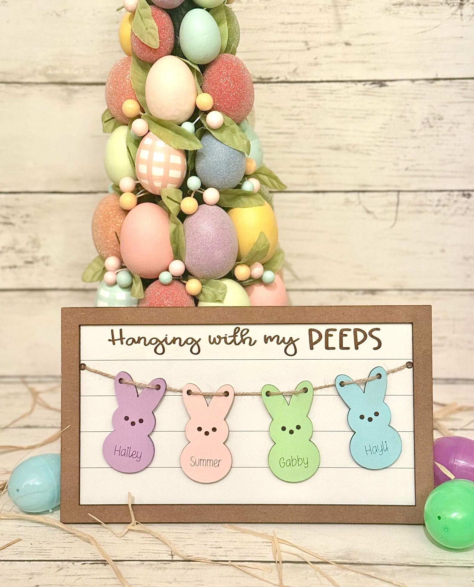Personalized Easter Bunny Sign, Hanging With My Peeps, Easter Decor - Etsy