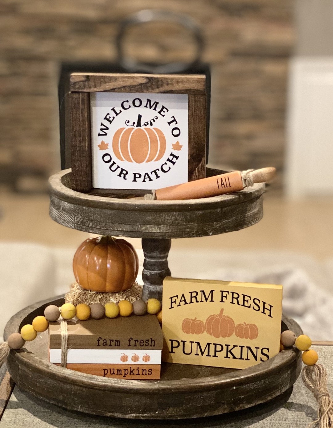 Thanksgiving Decor-complete Set-book Stacks-beaded Garland-rolling Pin ...