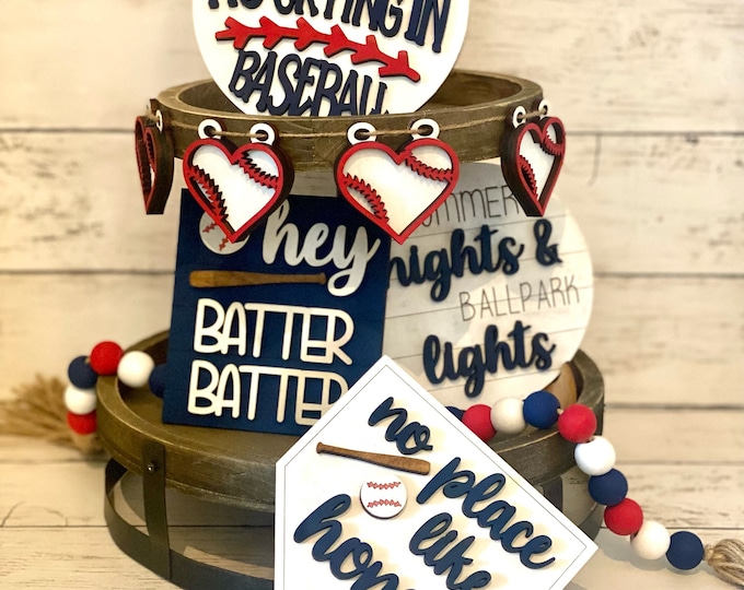 Baseball Tiered Tray Decor, Baseball, Summer, Tiered Tray Decor, Red ...