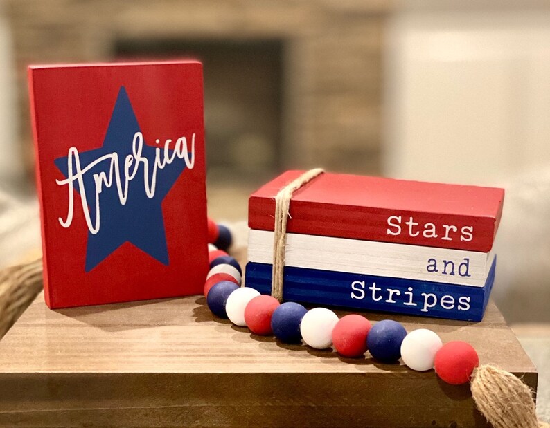 Patriotic Book Stacks | Summertime Book Bundles | USA Decor | Farmhouse ...
