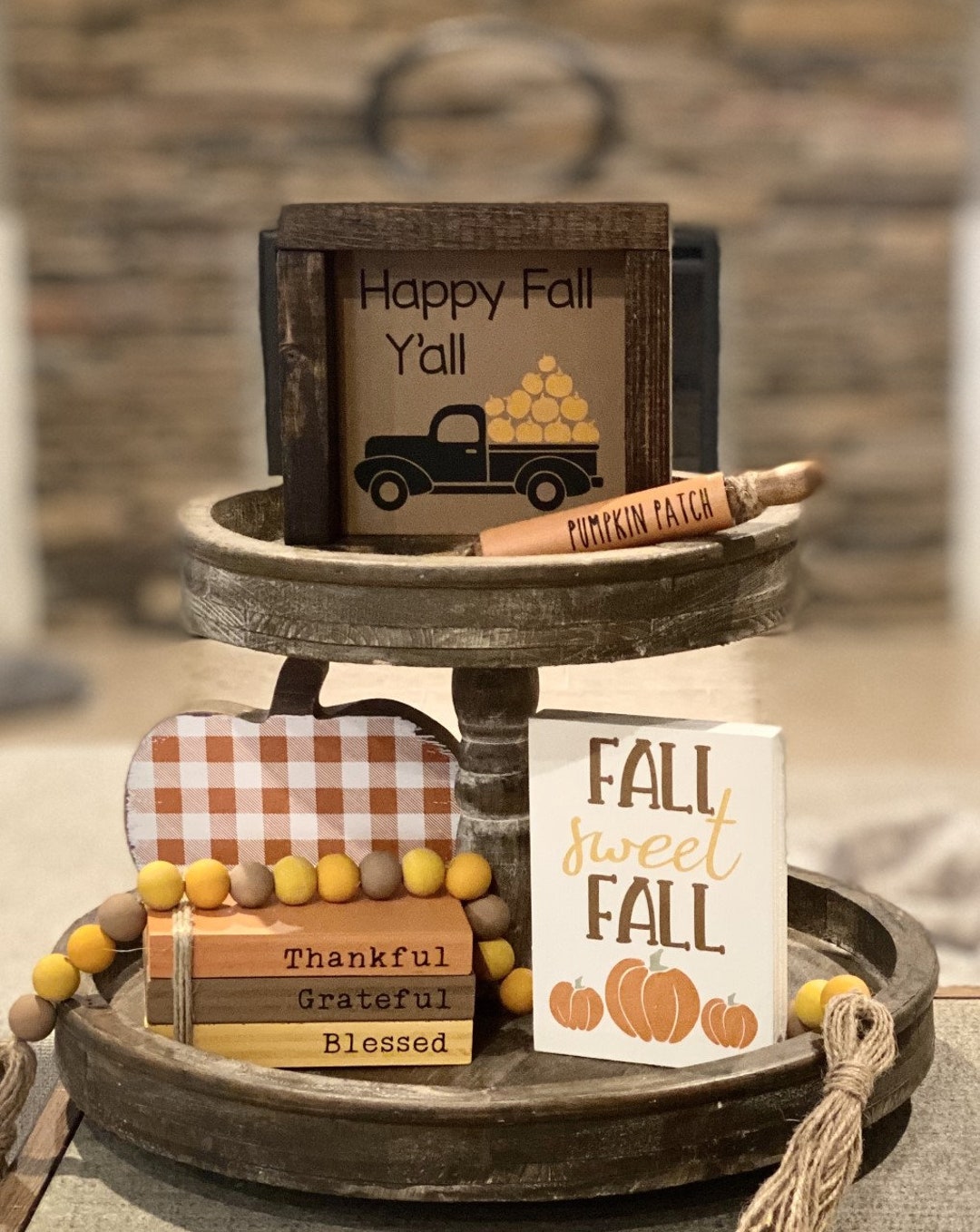 Thanksgiving Decor Set-book Stacks-beaded Garland-rolling Pin-book ...